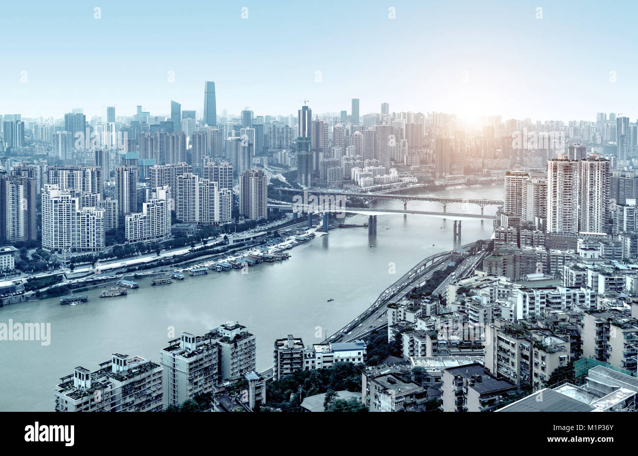 Aerial view of the Yangtze River and Chongqing city landscape Stock ...