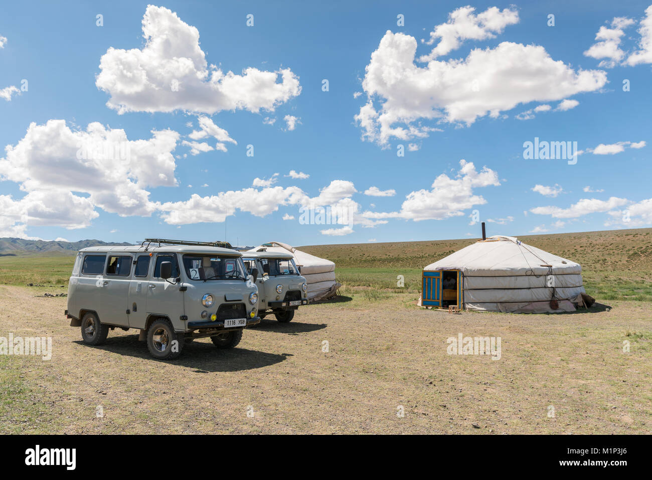 Mongolian traditional nomadic gers and soviet minivans. Bayandalai ...