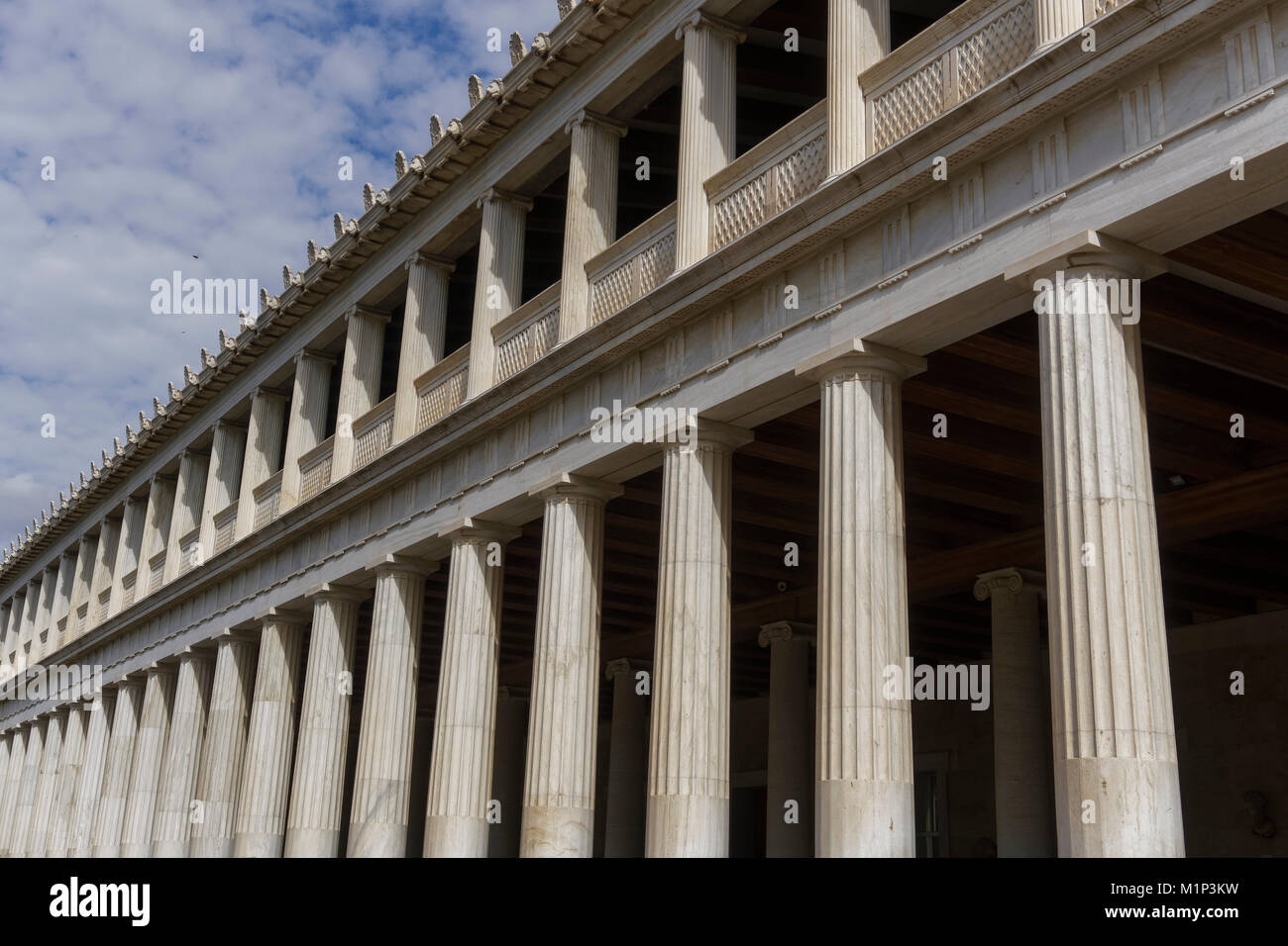 Facade detail of rebuilt ancient structure at Ancient Agora of Athens ...
