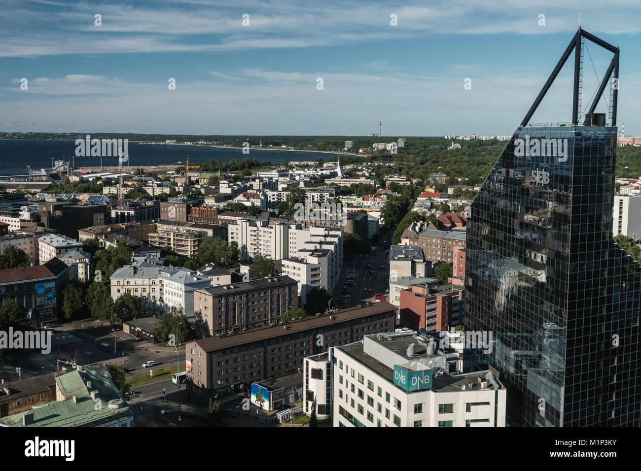 Cityscape of modern buildings and Baltic Sea, Tallinn, Estonia, Europe ...