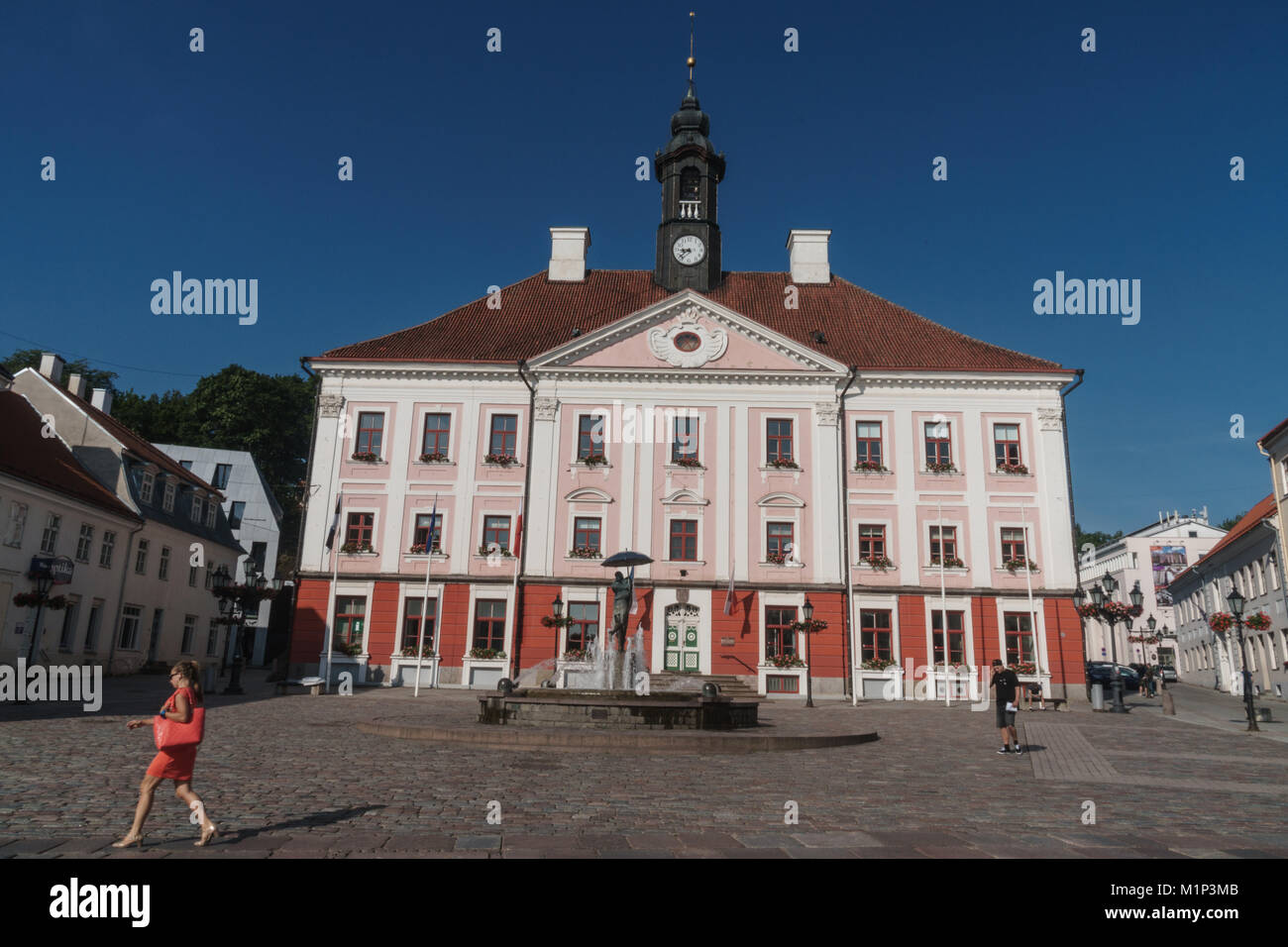 Pink Town Hall, Town Hall Square, Tartu, Estonia, Europe Stock Photo ...