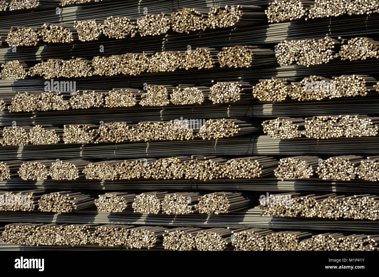 Steel Bars, Construction Material for Concrete, Stacked in a Plant ...