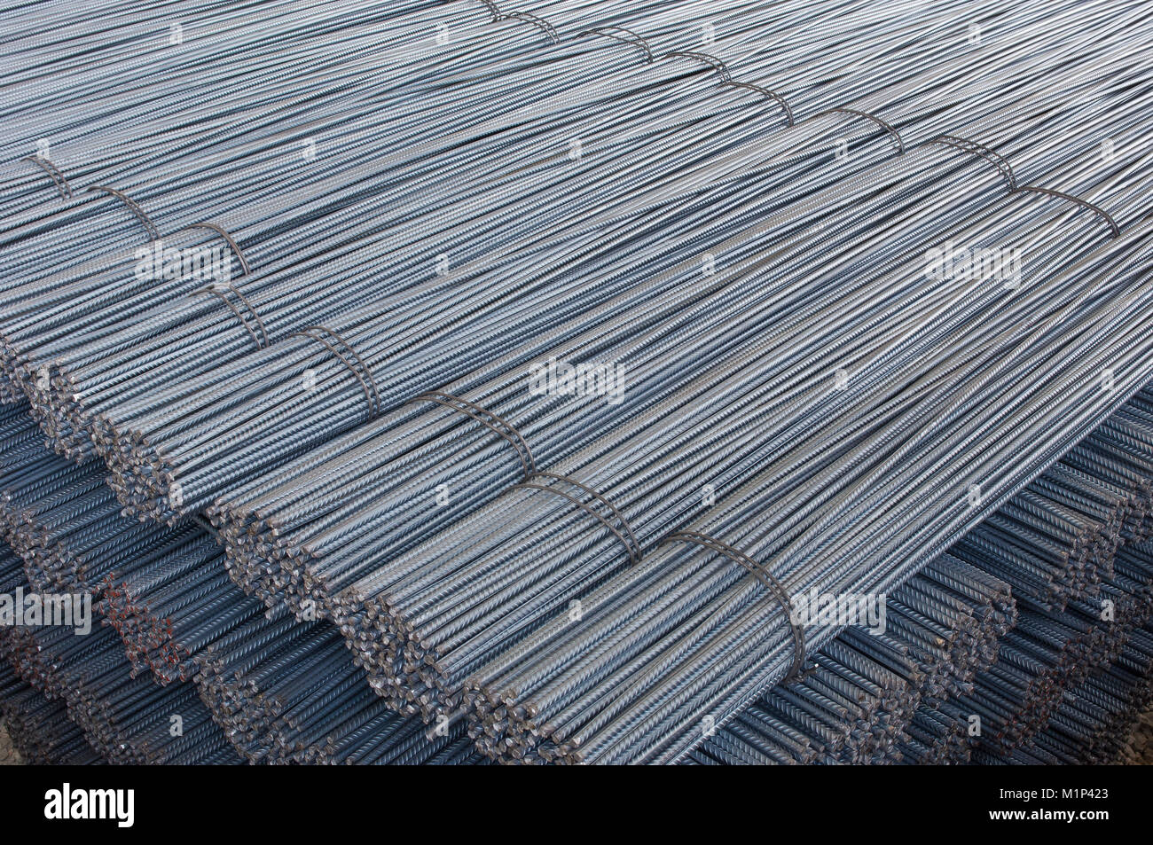 Steel Bars, Construction Material for Concrete, Stacked in a Plant ...