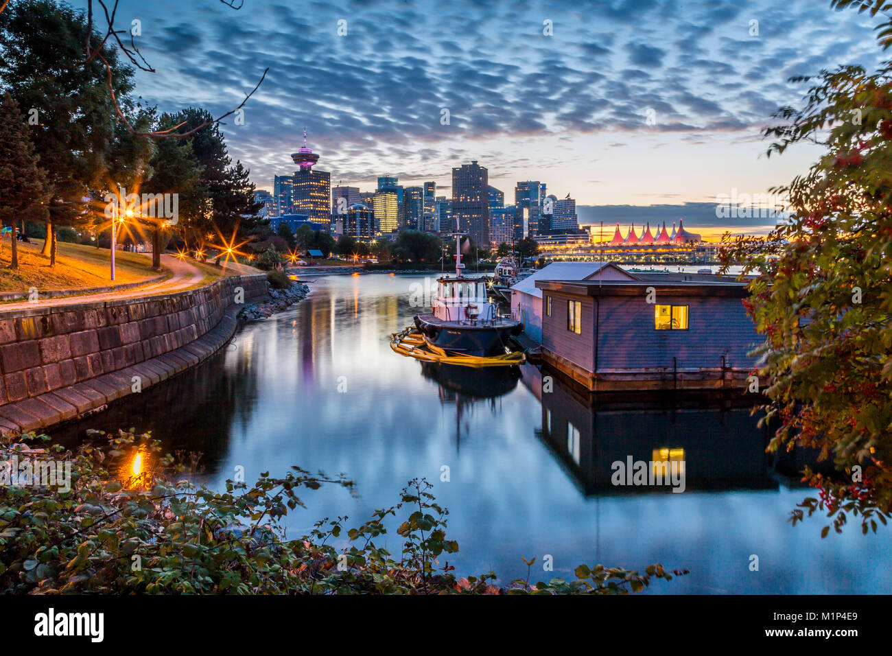 View of Canada Place and Vancouver Lookout Tower at sunset from CRAB ...