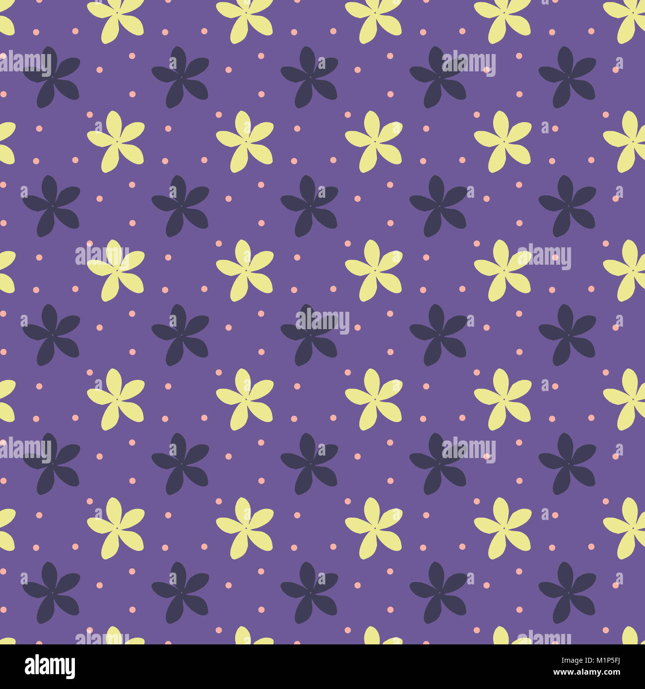 Ultra violet seamless pattern with flowers and dots. Vector ...