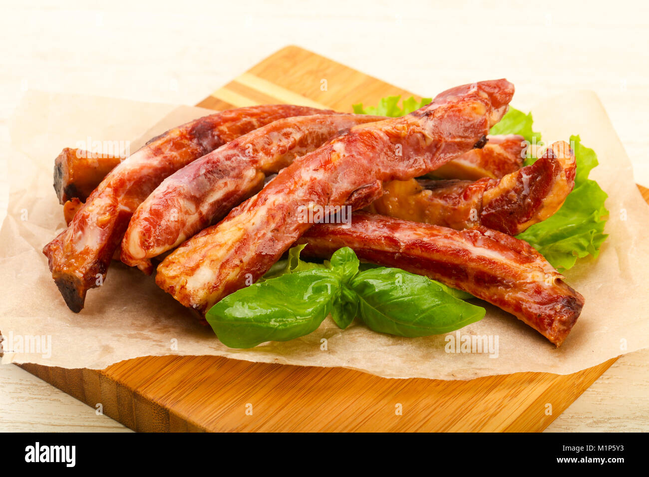 Smoked pork ribs snack Stock Photo - Alamy