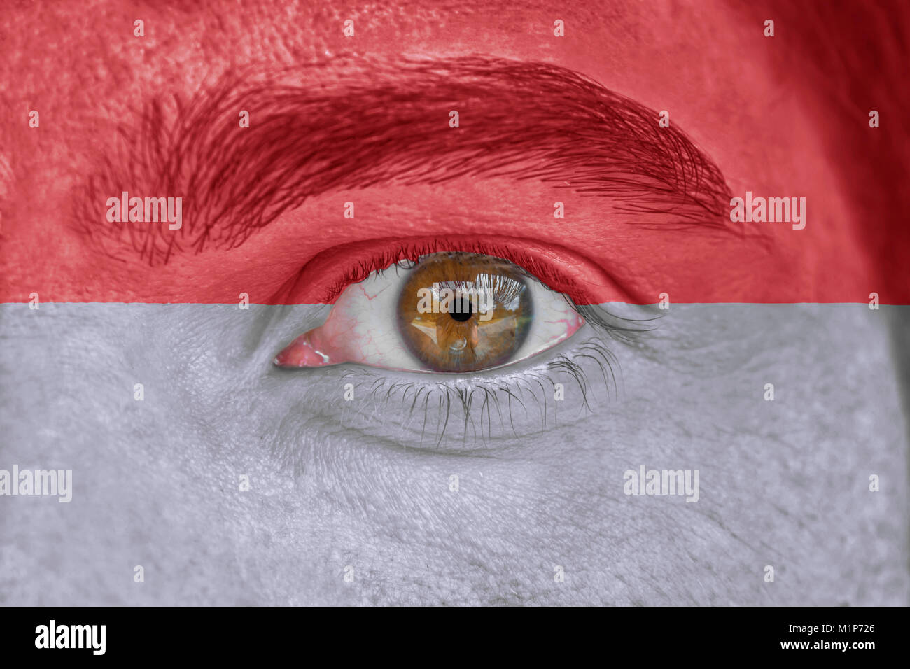 Human face and eye painted with flag of Indonesia Stock Photo - Alamy