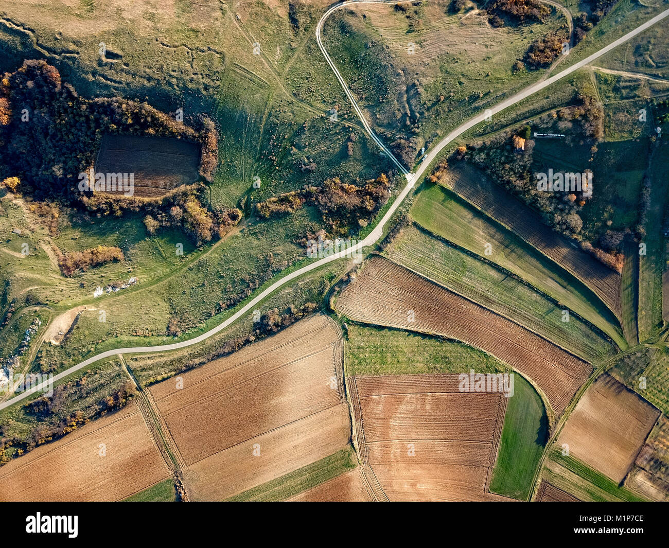 Aerial view of countryside in summer - green fields Stock Photo - Alamy