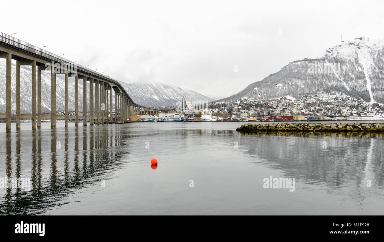 A view of Tromsdalen with the Tromsø bridge, The Arctic Cathedral and ...