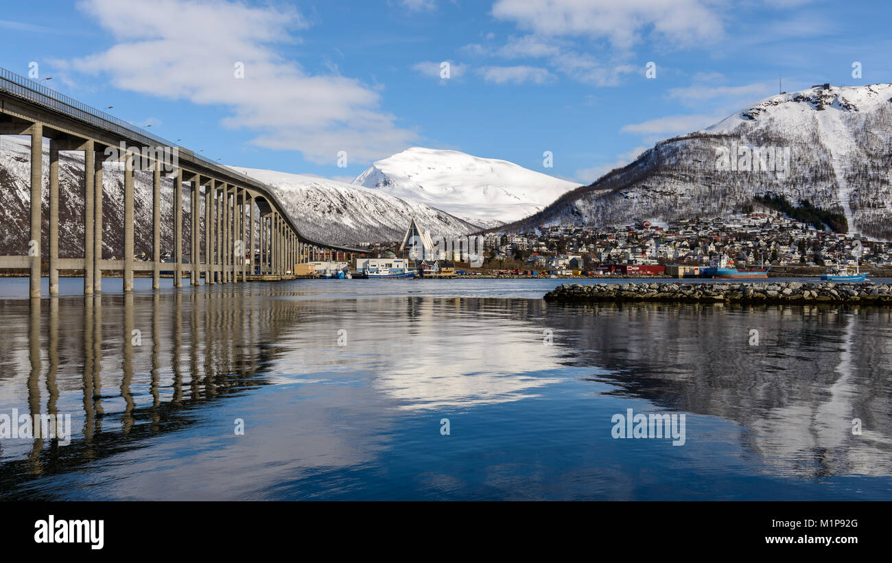 A view of Tromsdalen with the Tromsø bridge, The Arctic Cathedral and ...