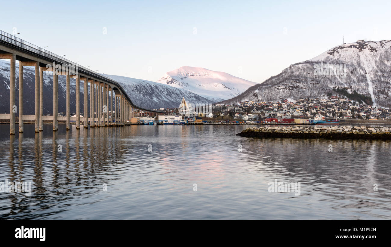 A view of Tromsdalen with the Tromsø bridge, The Arctic Cathedral and ...