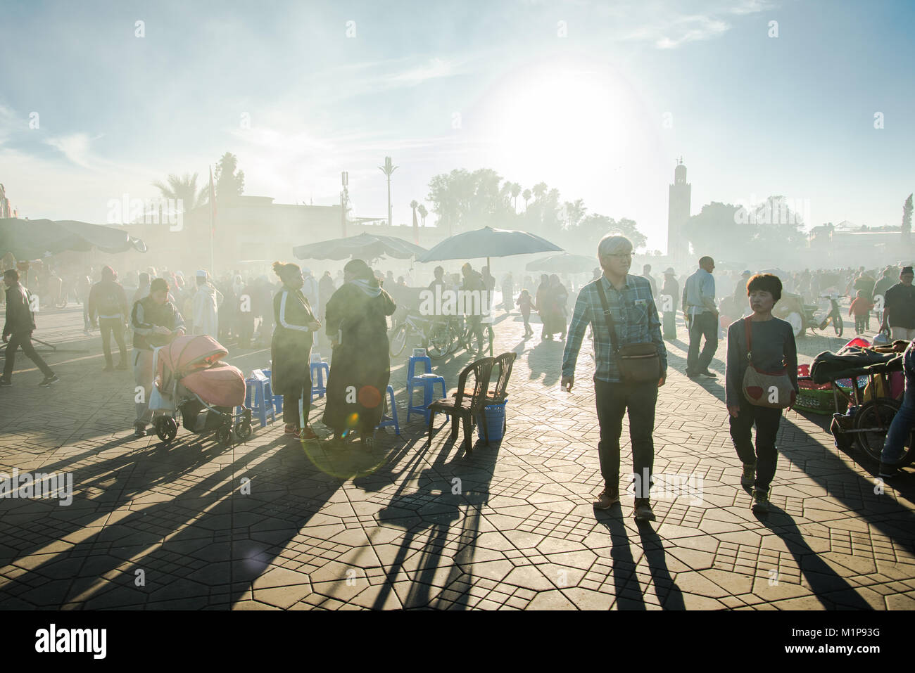 Marrakech,Morocco - January 2018: People walking on famous Jamma el Fna ...