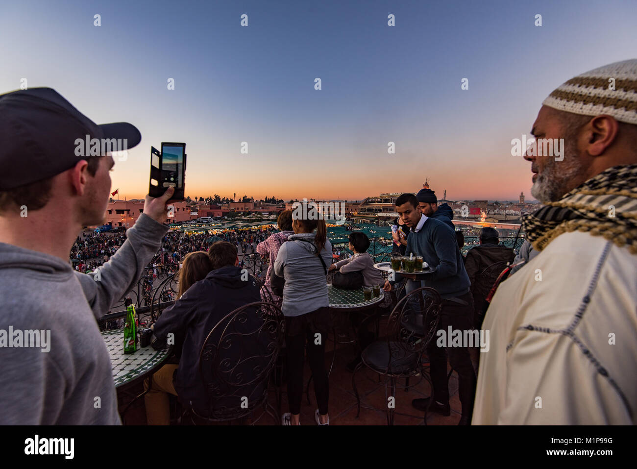 Marrakech,Morocco - January 2018: Tourist getting picture in Jamaa el ...