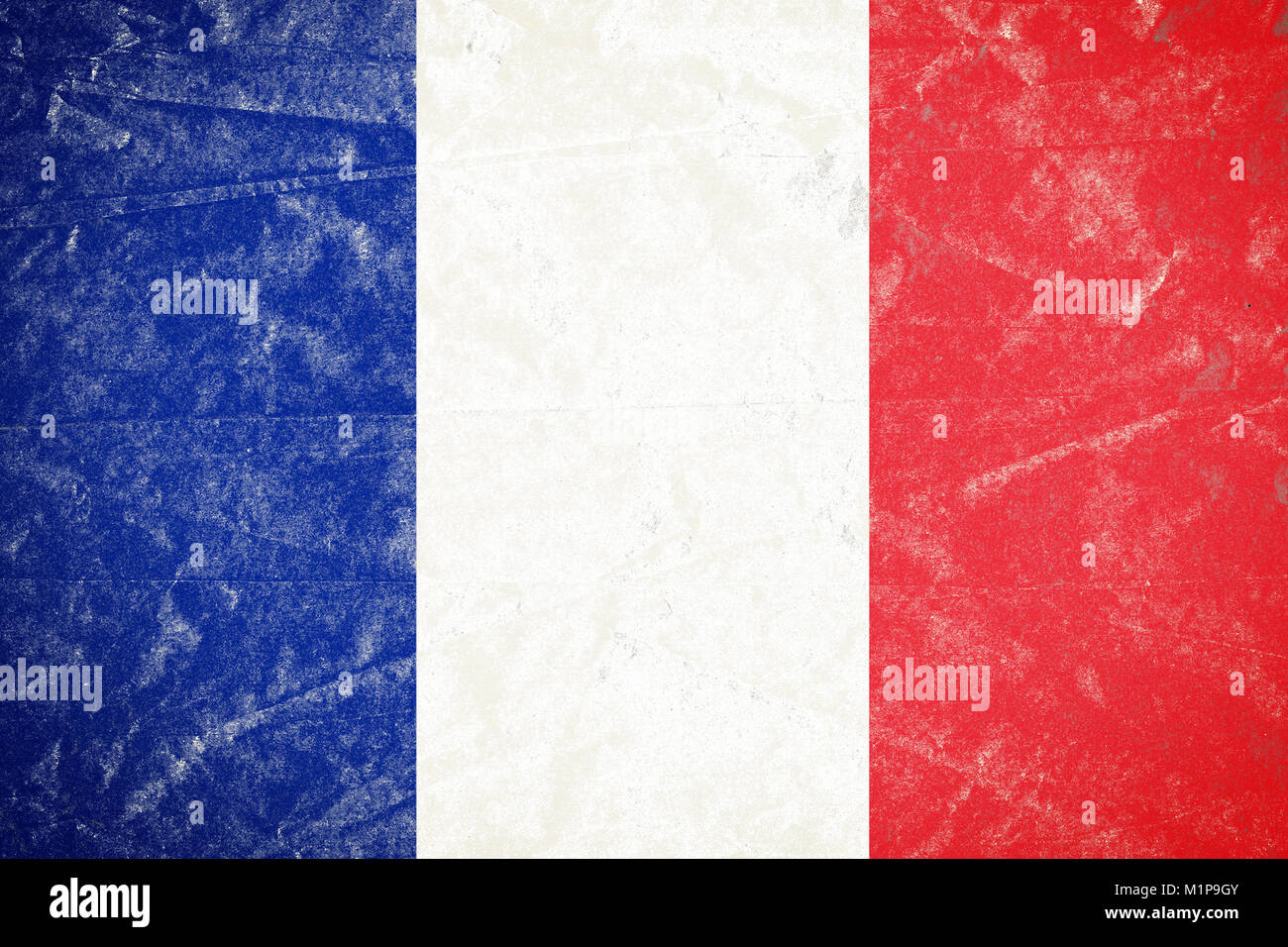 Realistic illustration of France flag on torned, wrinkled, dirty ...