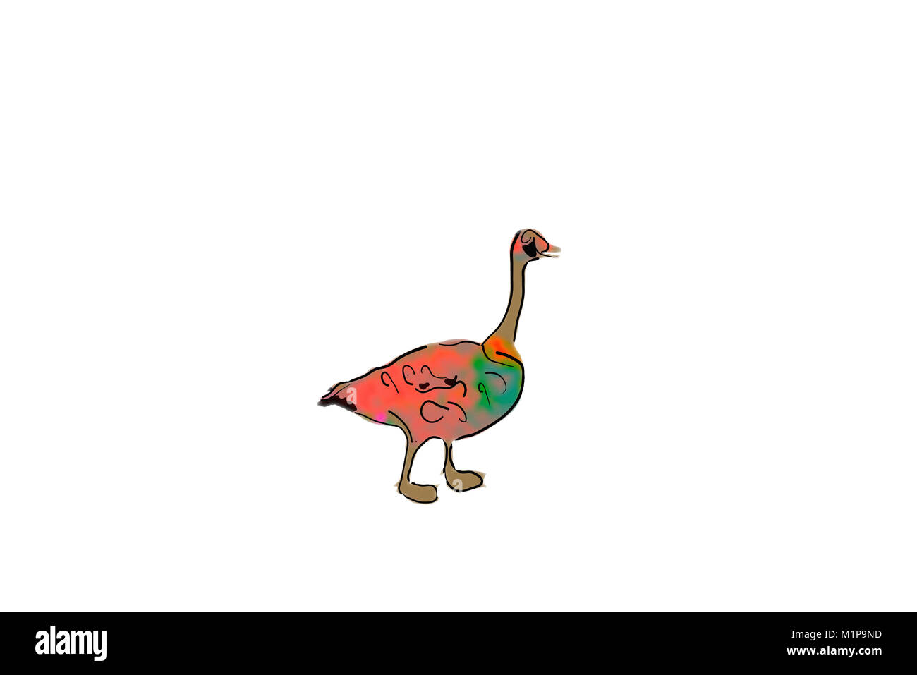 Illustration of a funny cartoon multi-colored goose with red and green ...