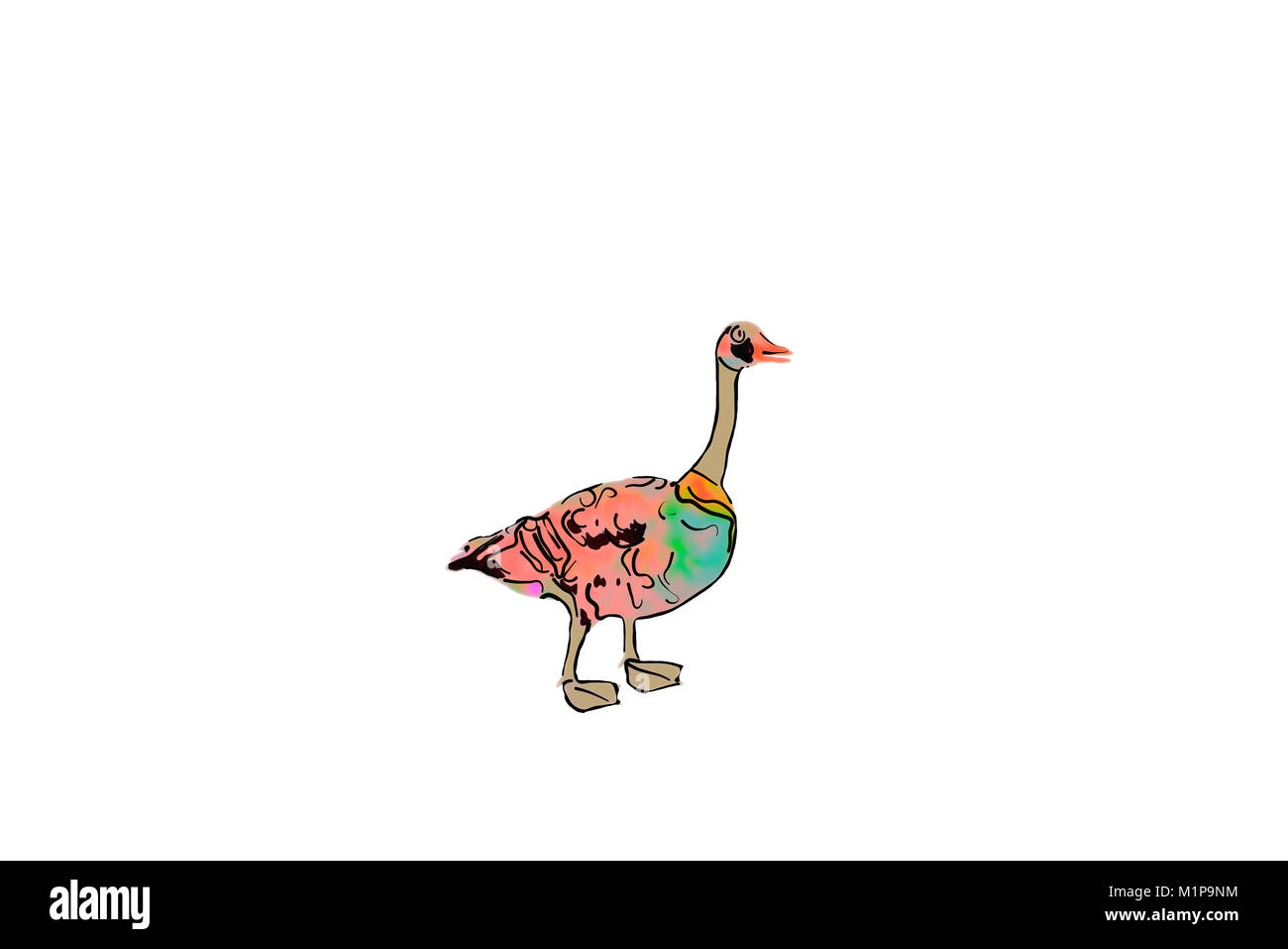 Illustration of a funny cartoon multi-colored goose with red and green ...