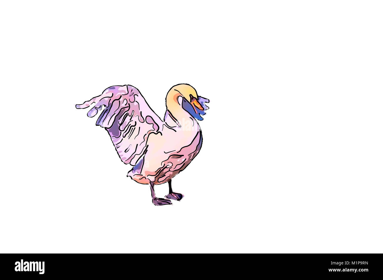 illustration of a beautiful cartoon multi-colored swan with a long neck ...