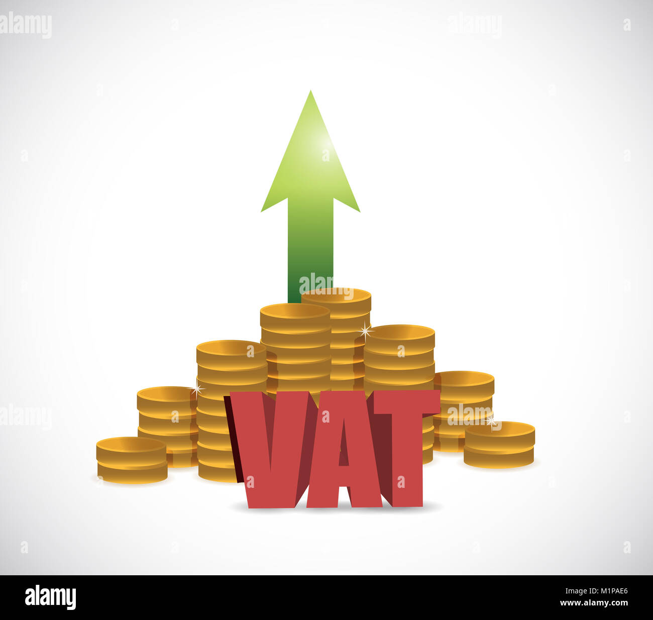 VAT (Value Added Tax) on stacks of gold coins on a white background ...