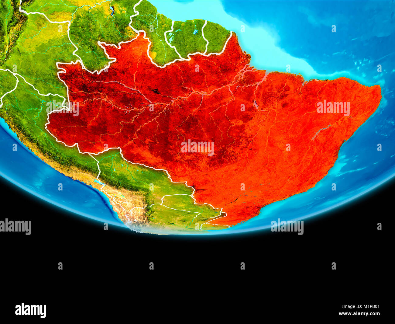 Brazil from orbit of planet Earth with visible borderlines. 3D ...