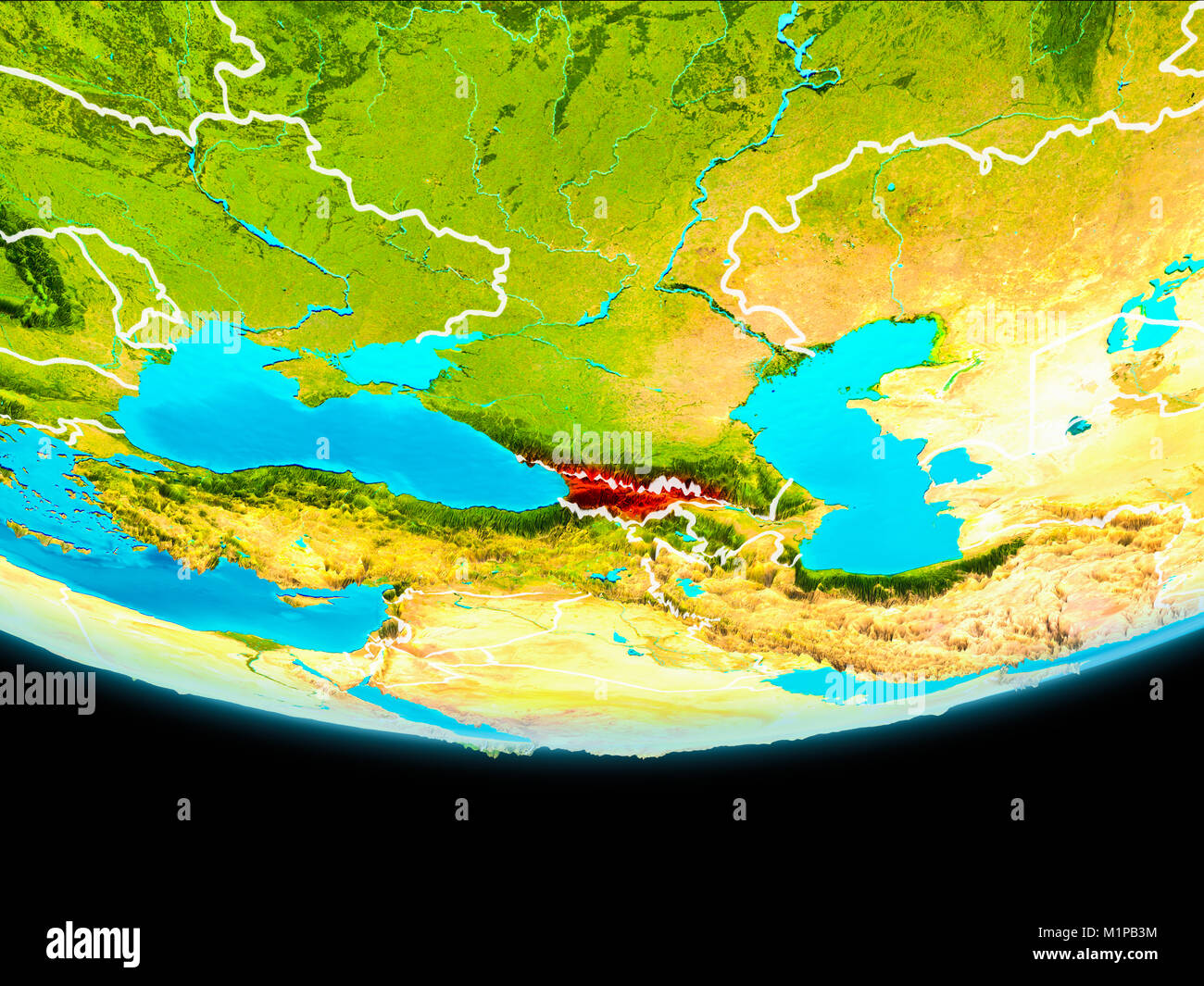 Georgia from orbit of planet Earth with visible borderlines. 3D ...