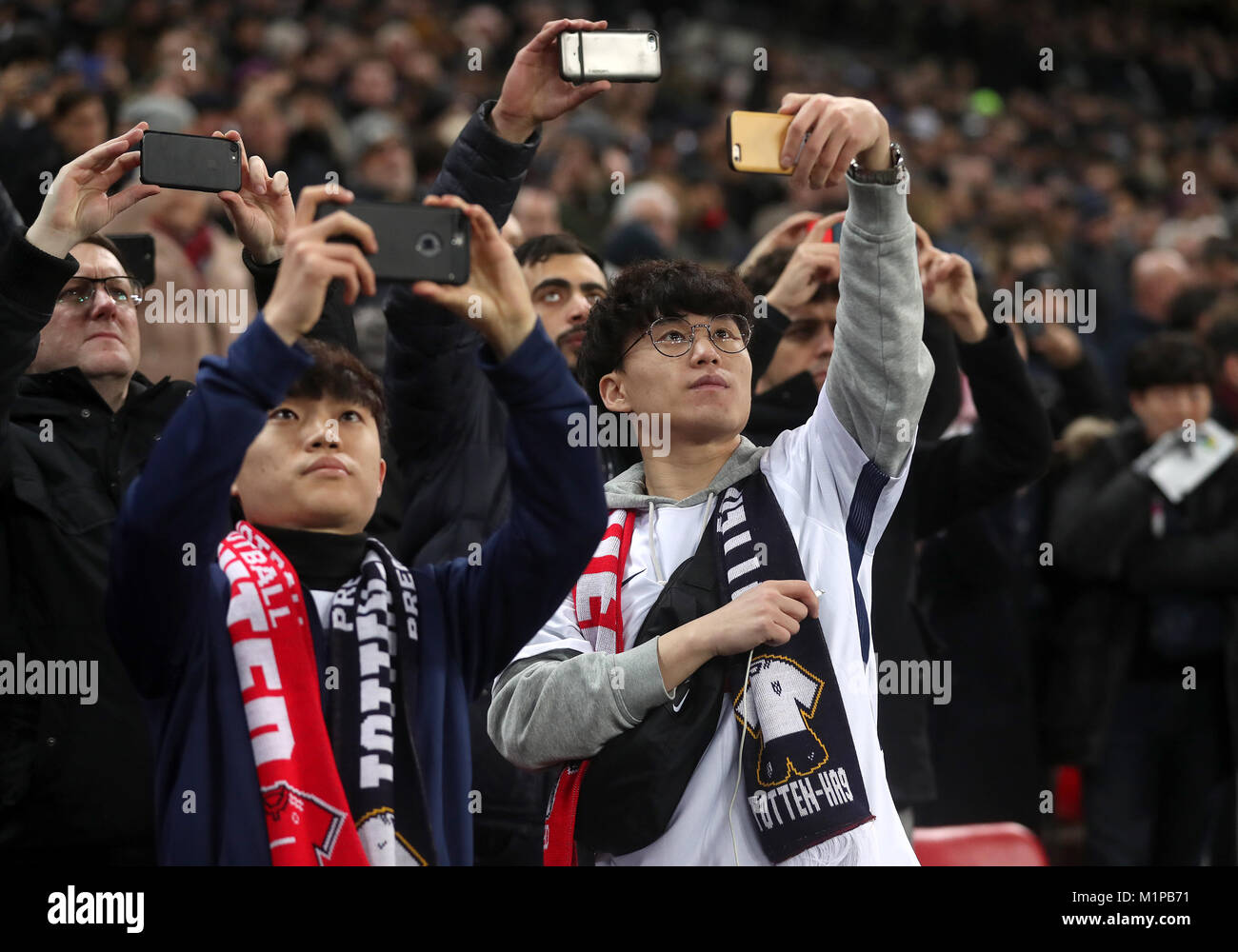 Tottenham Hotspur fans in the stands before the Premier League match at ...