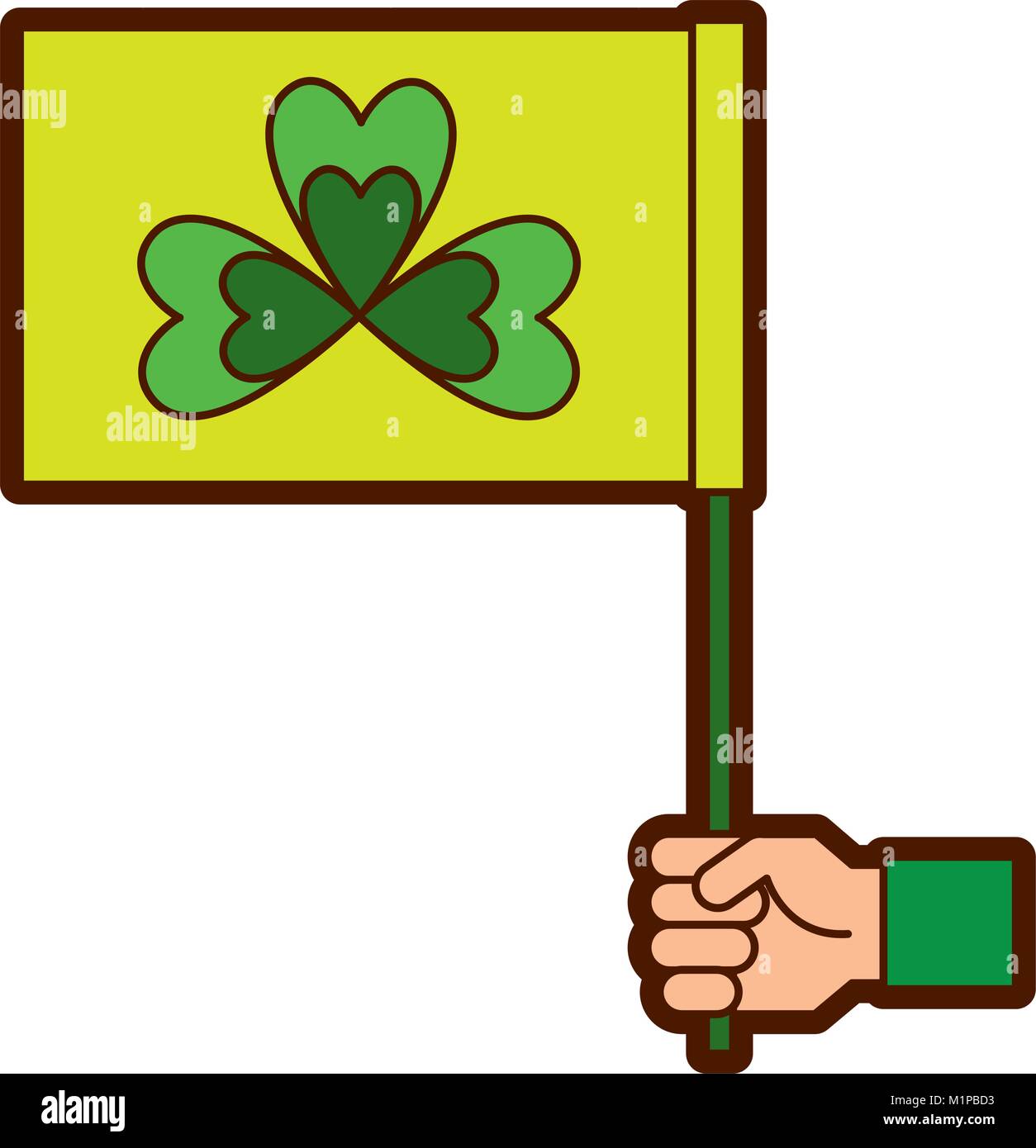 hand holding green flag with clover symbol vector illustration Stock ...