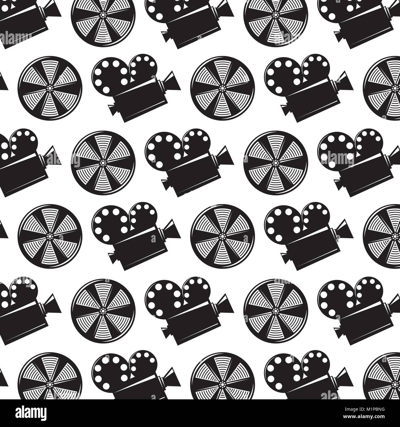 seamless pattern movie camera projector and reel film vector ...