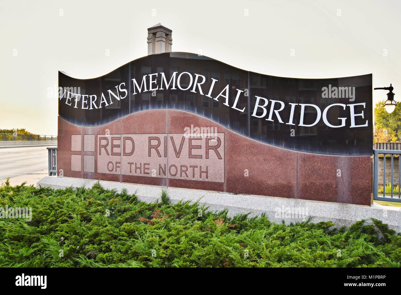 Veteran Memorial Bridge sign in Fargo, North Dakota, USA Stock Photo ...