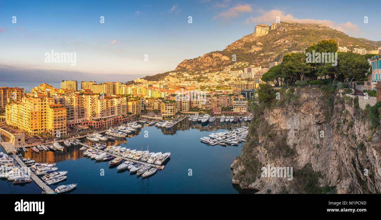 Monaco Ville Harbour sunrise panorama city skyline, Monte Carlo, Monaco ...