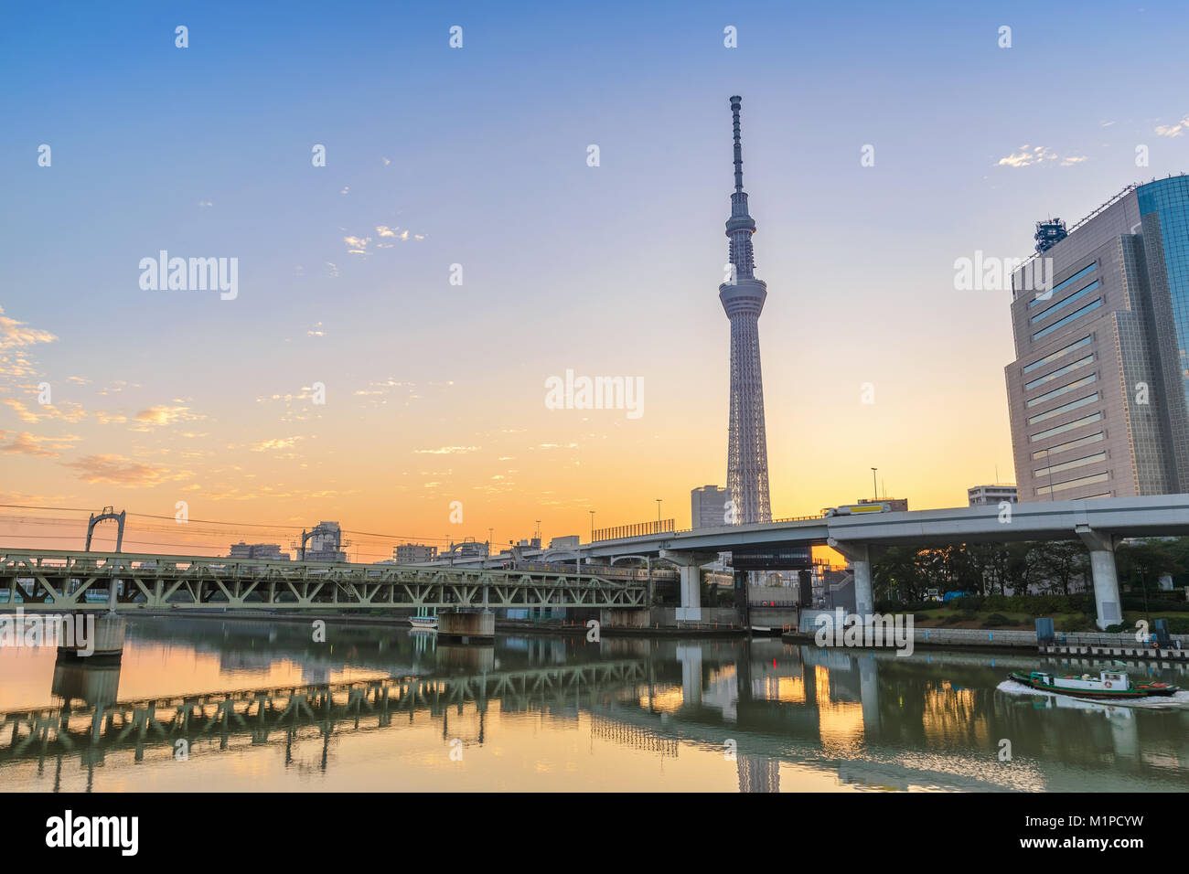 Tokyo sunrise city skyline at Sumida River, Tokyo, Japan Stock Photo ...