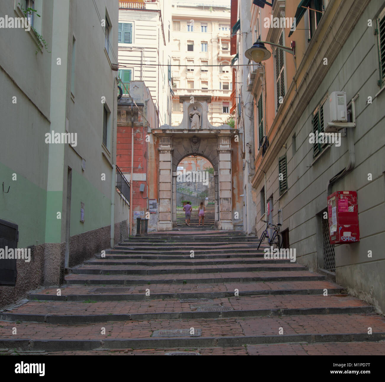 Medieval alleys for pedestrians, the ancient part of Genoa, Italy Stock ...
