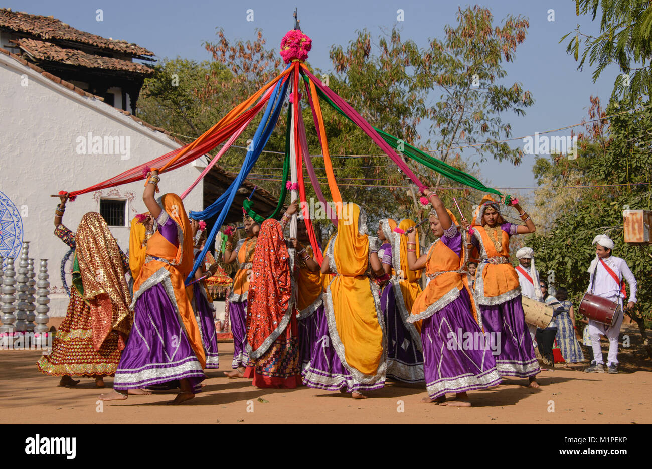 Dancing Dandiya Folk Dance of Gujarat, Udaipur, Rajasthan, India Stock ...