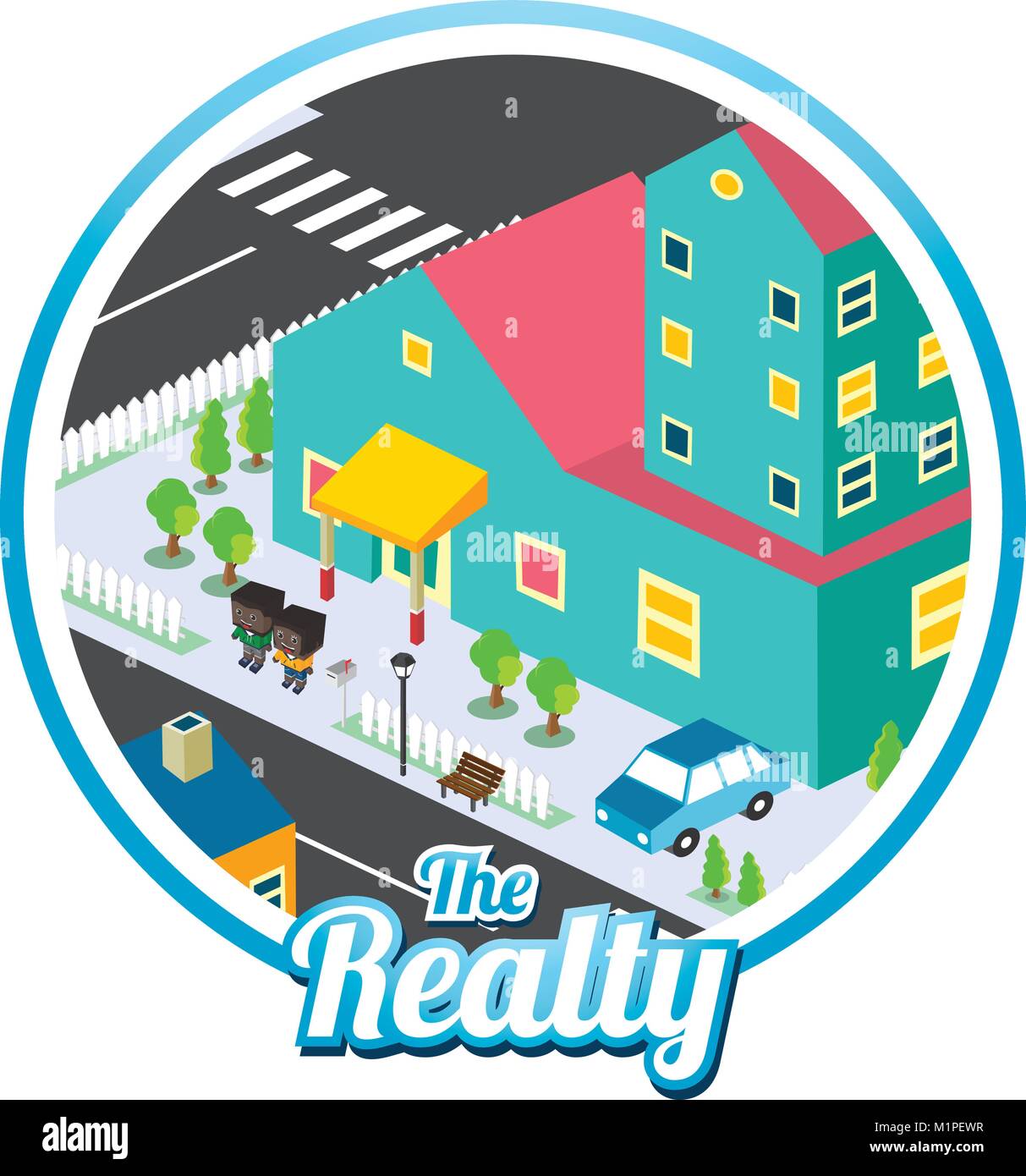 big city isometric real estate realty cartoon logo template vector ...