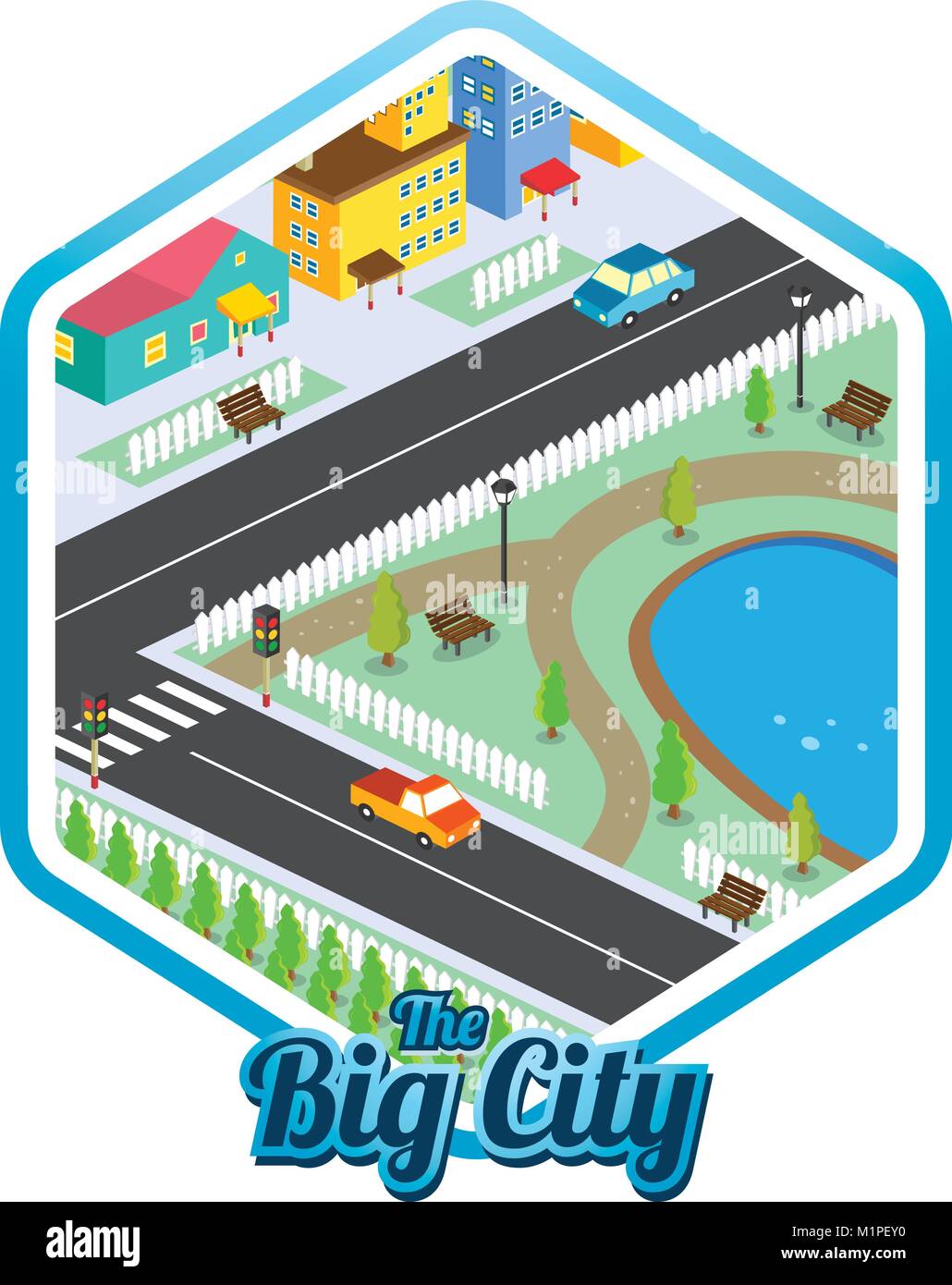 big city isometric real estate realty cartoon logo template vector ...