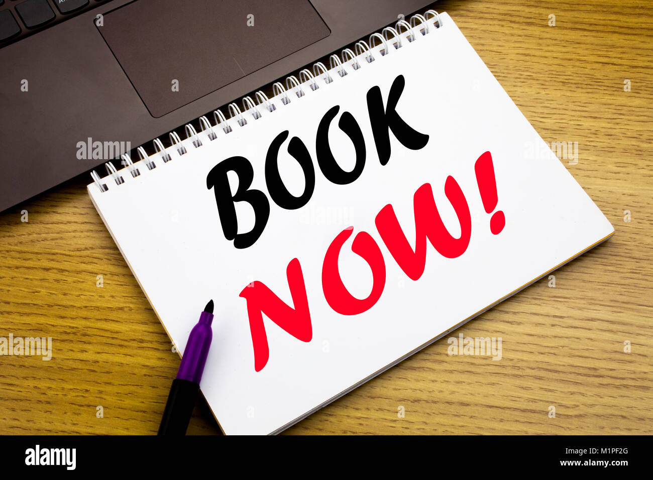 Hand writing text caption inspiration showing Book Now. Business ...