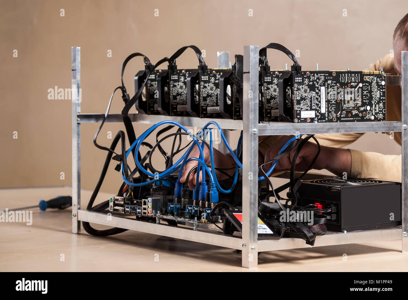 Close-up equipment for mining crypto-bitcoin, ether. Video cards ...