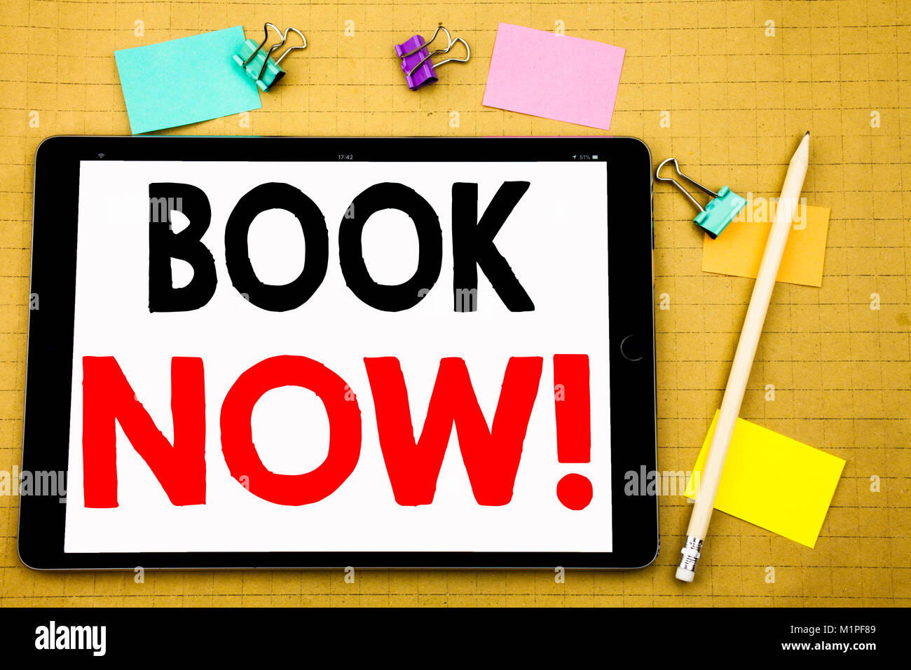 Hand writing text caption inspiration showing Book Now. Business ...