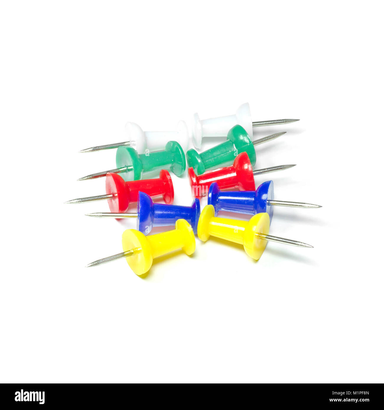 Set of multicolor push pins isolated on white background Stock Photo ...