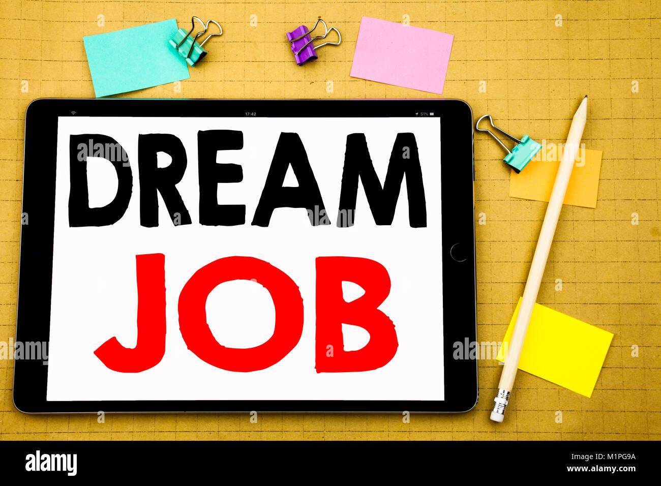 Hand writing text caption inspiration showing Dream Job. Business ...