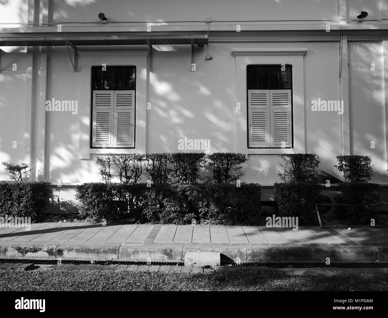 beige wood window of vintage retro style building Stock Photo - Alamy