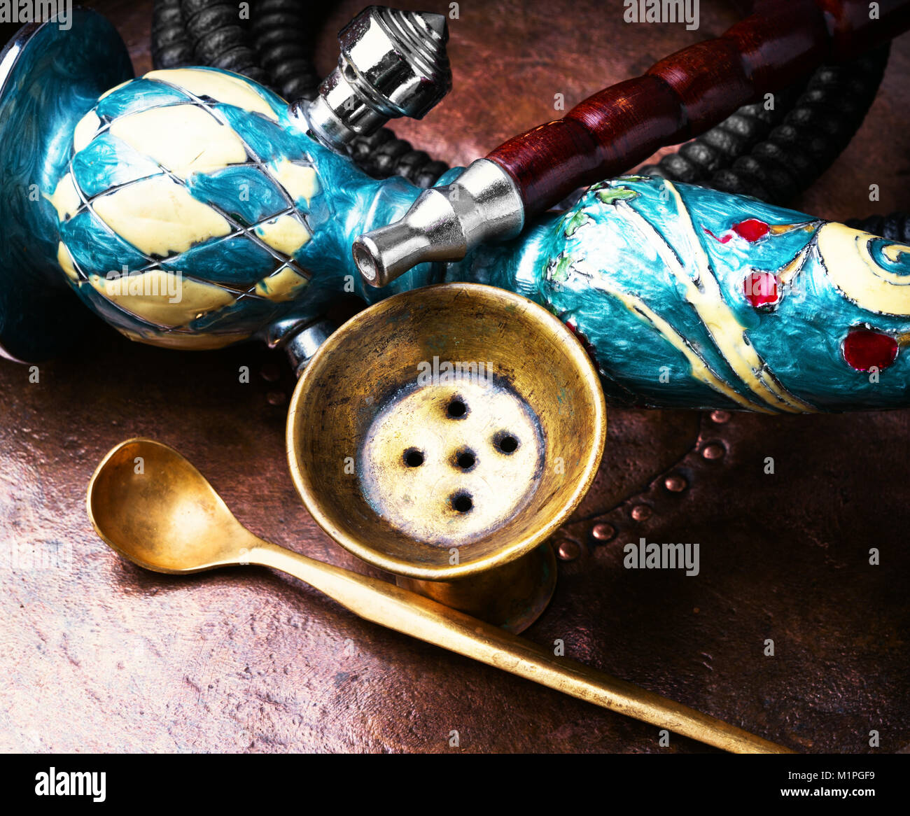 Exotic smoking shisha with tobacco aroma of coconut.Fruit hookah Stock ...