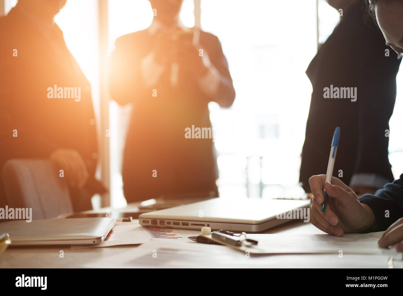 businesswoman sign business contract agreement. woman write on paper at ...