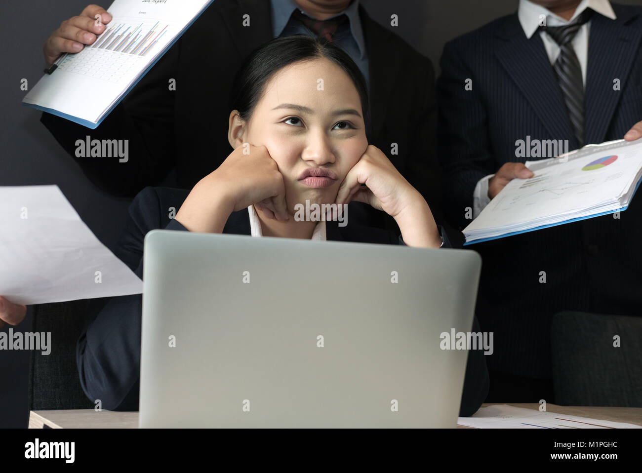 Desperate Businesswoman Overwhelmed With Hard Work Overworked Woman
