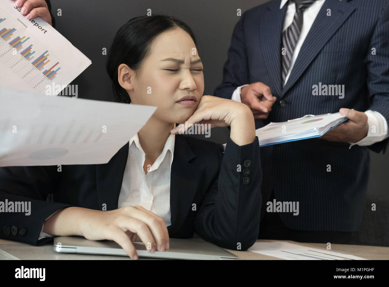 desperate businesswoman overwhelmed with hard work. overworked woman ...
