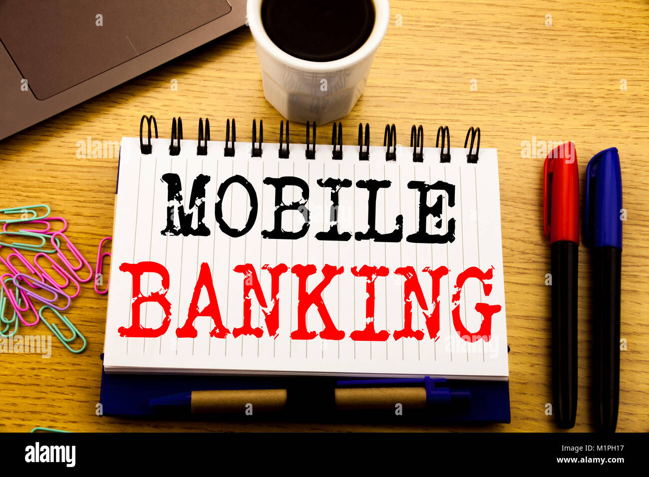 Hand writing text caption showing Mobile Banking. Business concept for ...
