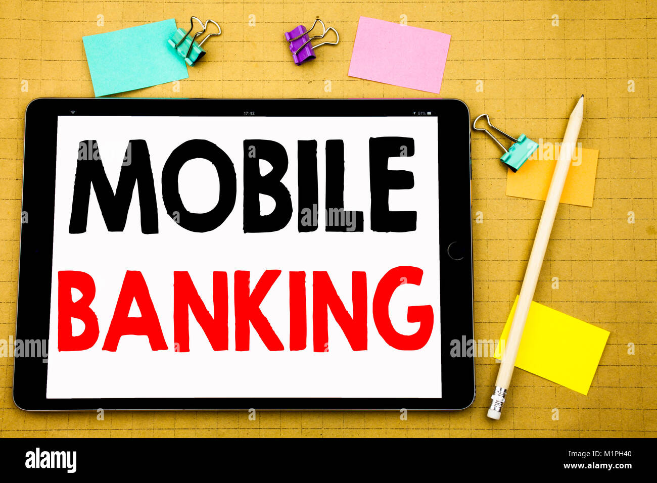 Hand writing text caption inspiration showing Mobile Banking. Business ...