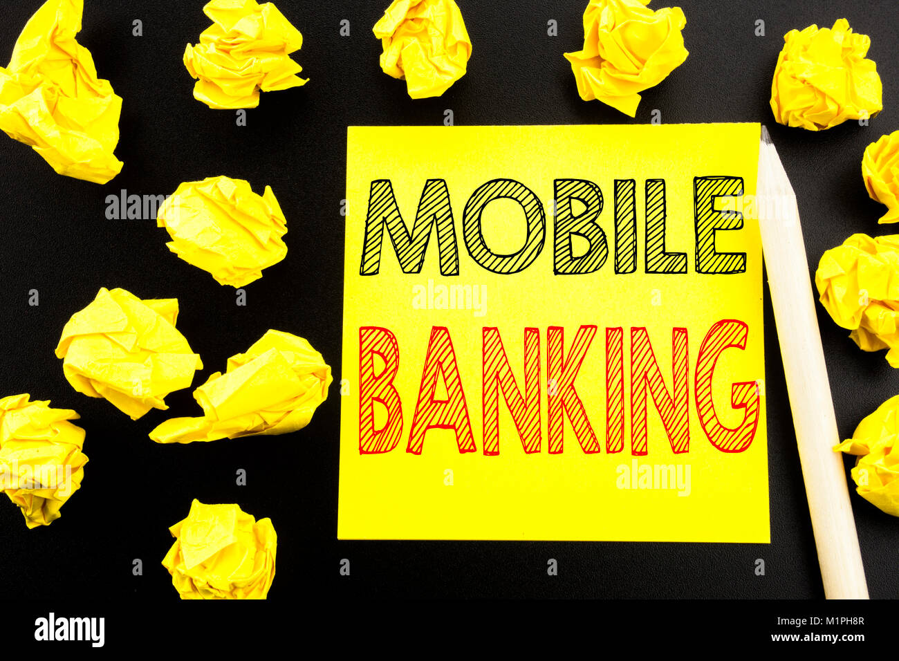 Handwritten text showing Mobile Banking. Business concept writing for ...