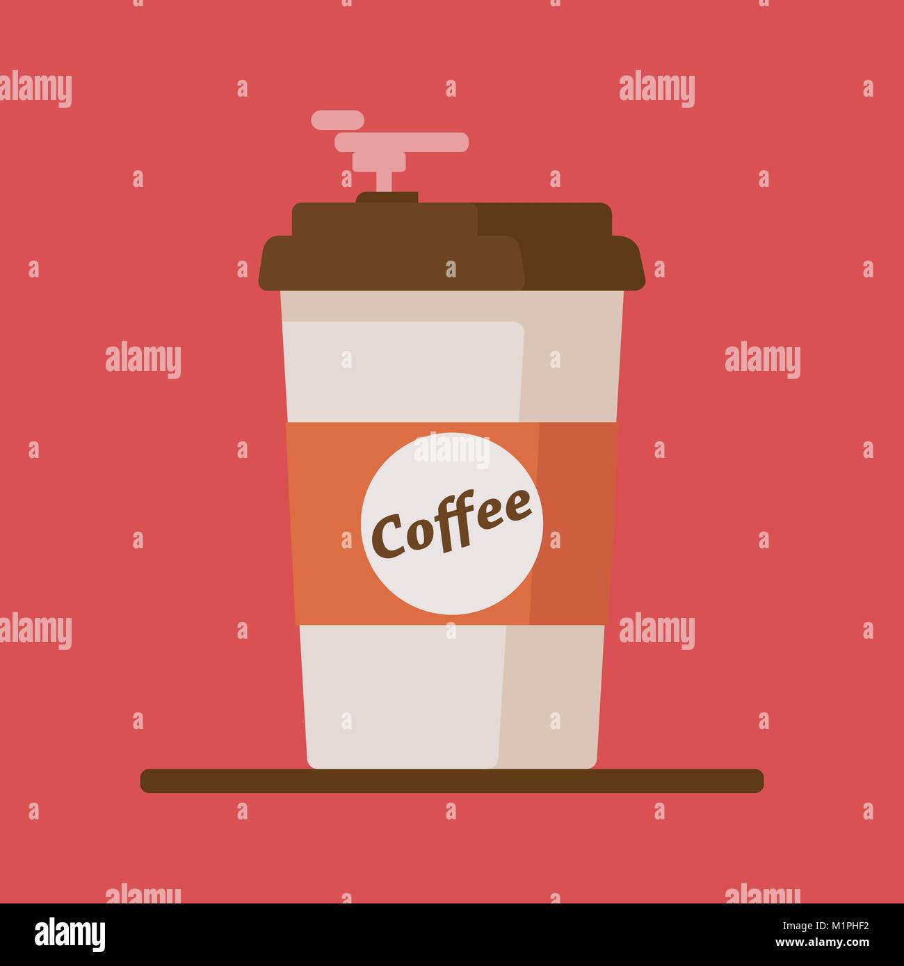 Coffee cup icon with text coffee on red background. Flat vector ...