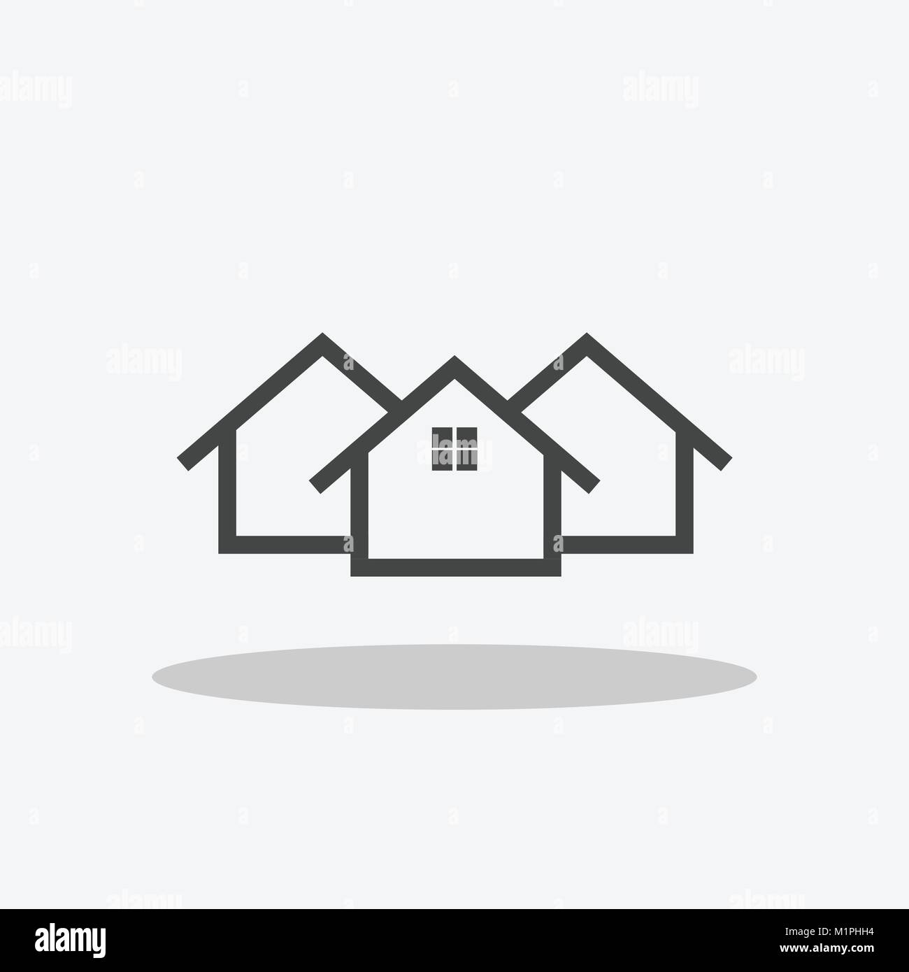 Home icon. House flat vector illustration on grey background Stock ...