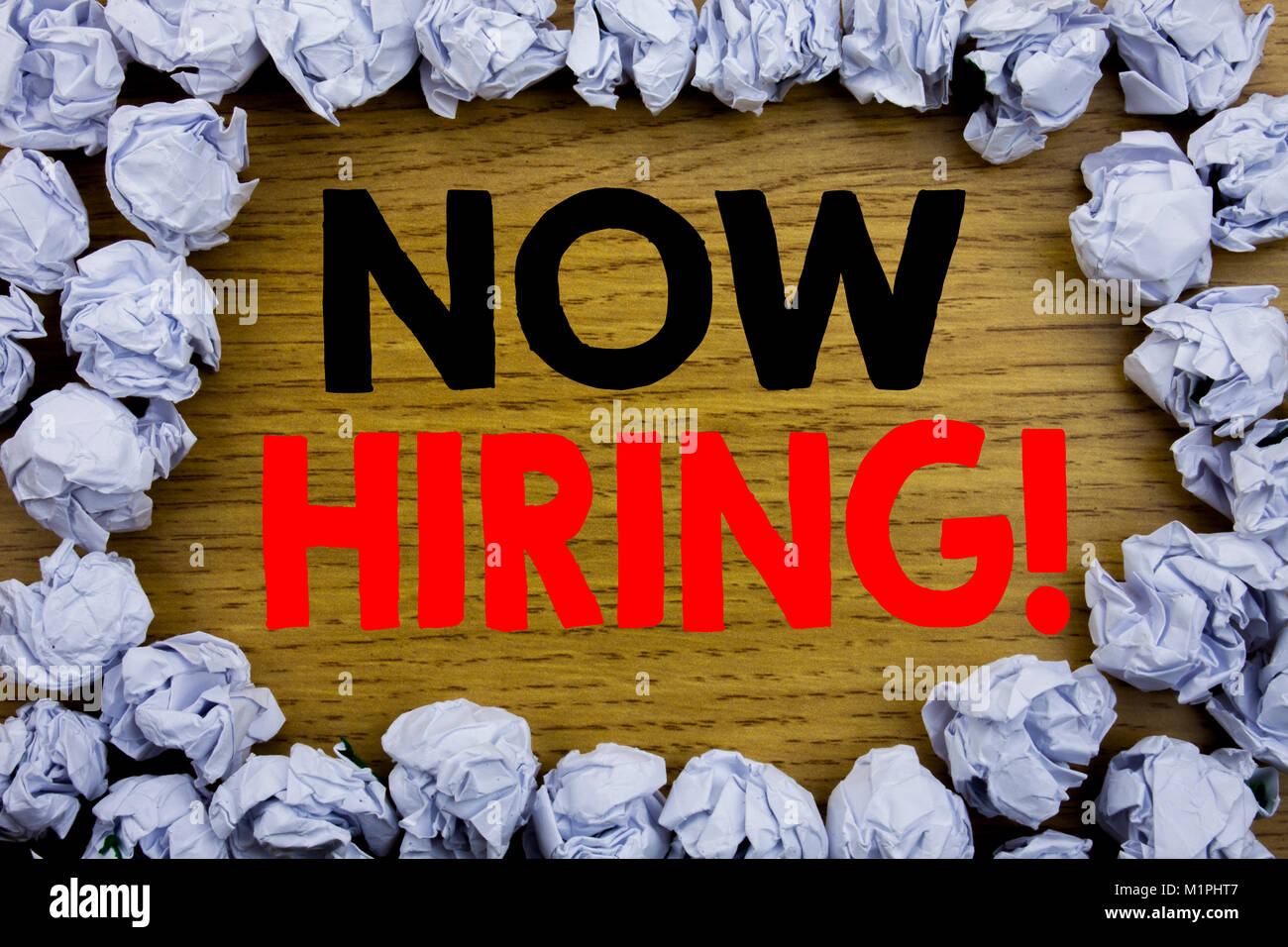 Handwriting Announcement text showing Now Hiring. Business concept for ...